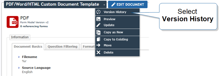 Custom Template Version History
